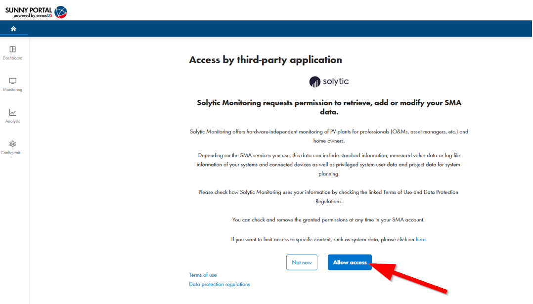 Set up API access - SMA Monitoring API